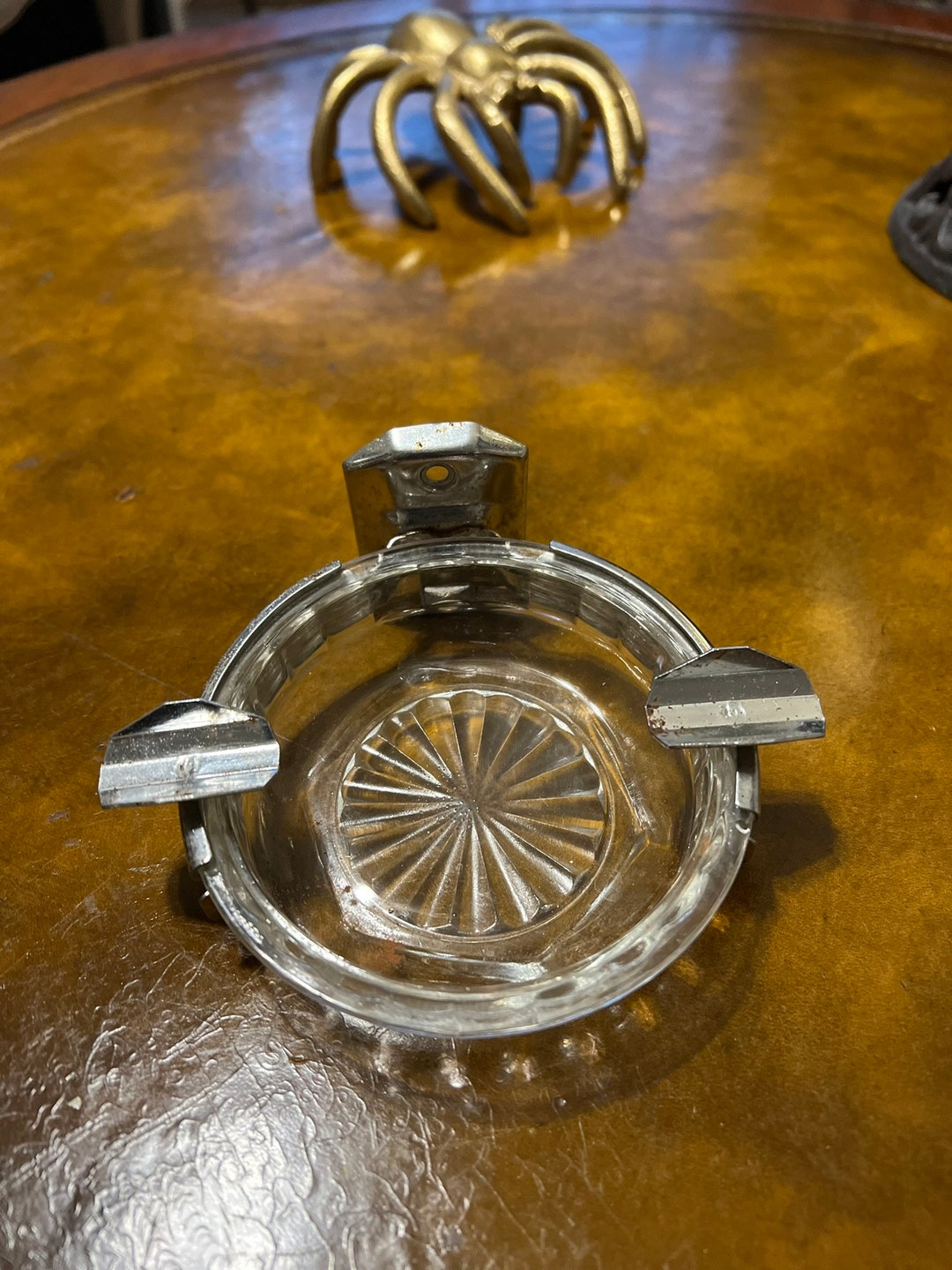 Vintage Art Deco, Crystal and Chrome Wall Mount Ashtray or Jewelry Dish ...