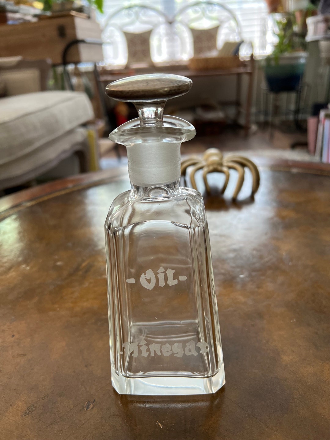 Antique Etched Oil and Vinegar Square Shape With Sterling Silver Glass ...