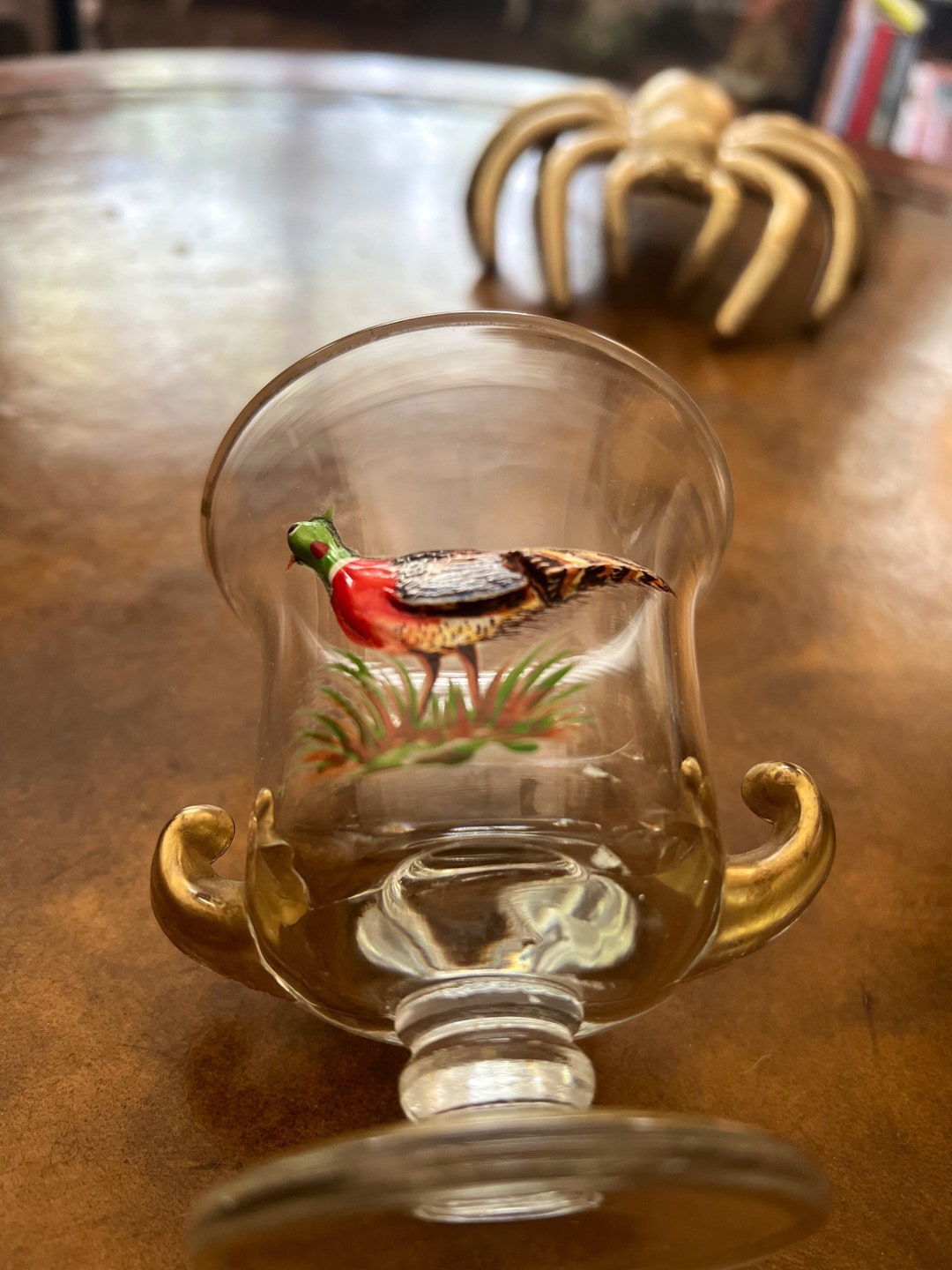 Rare Antique Collectors Glass With Hand Painted Raised Pheasant and ...