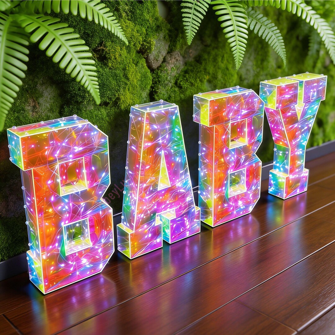 BABY Custom Name Marquee Letters, Iridescent Diamond Glow, Nursery Wall ...