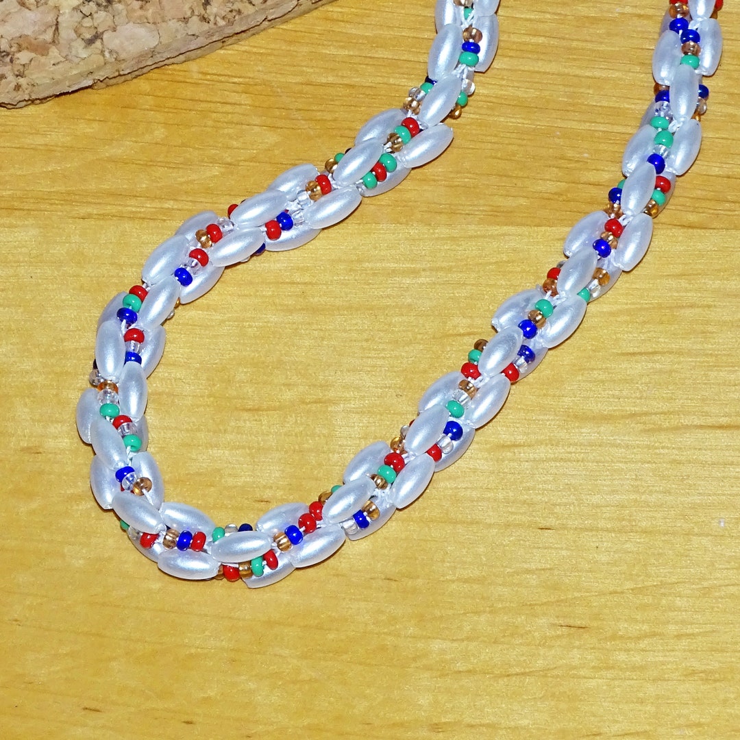 Hose Chain Crochet Necklace Made of Wax Beads White-coloured - Etsy