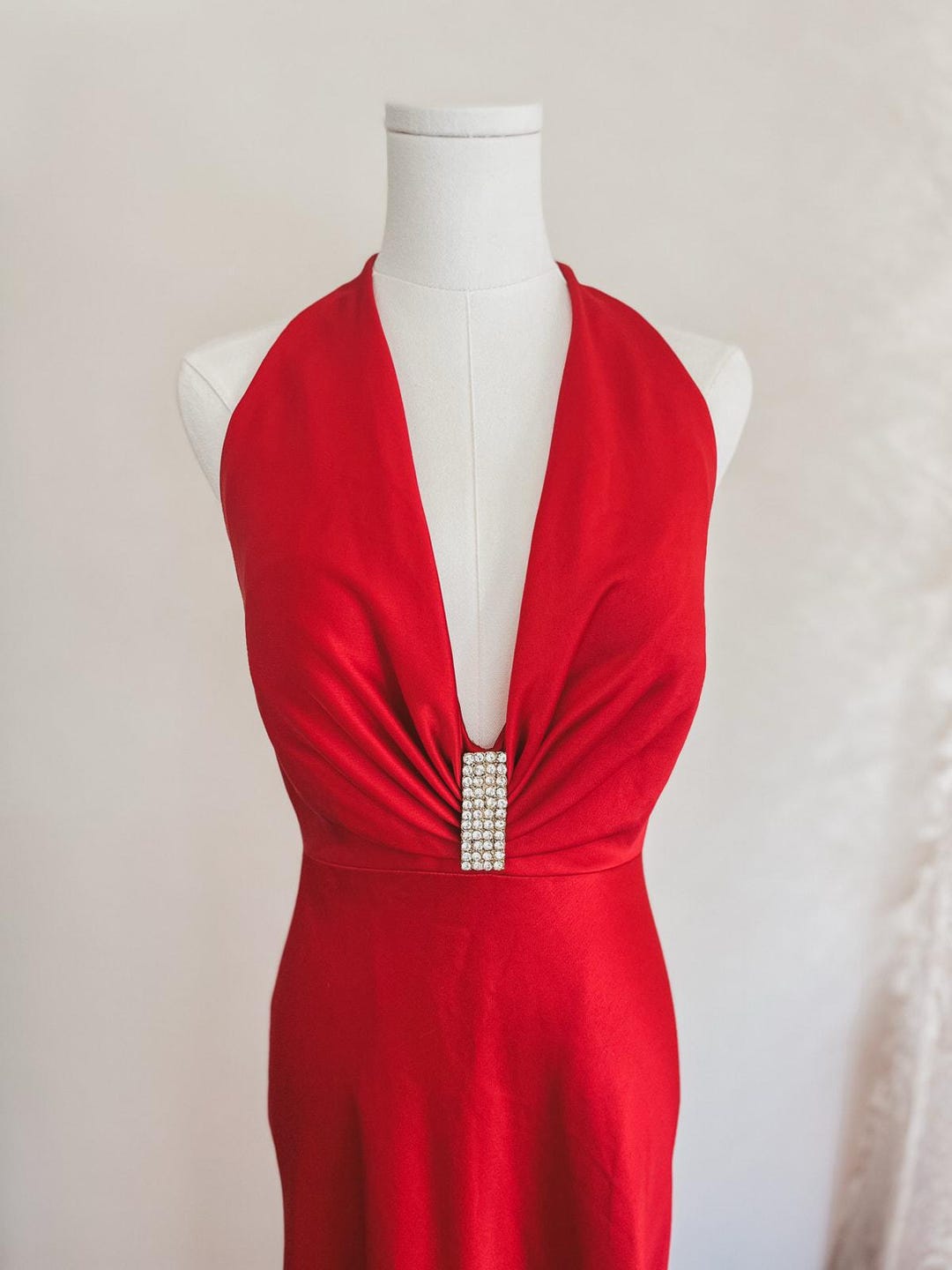 Vintage Red Y2K JS Collections Formal Prom Dress Plunging Halter Top ...