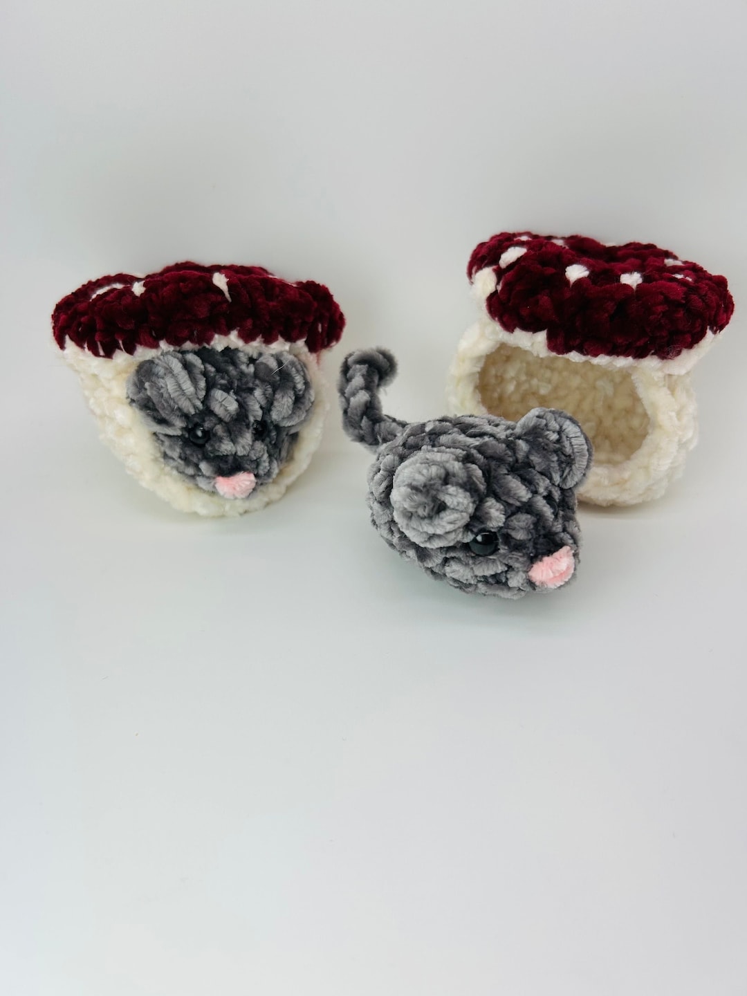 Velvet Plushie Mouse in Mushroom House: Handmade Miniature Gift - Etsy