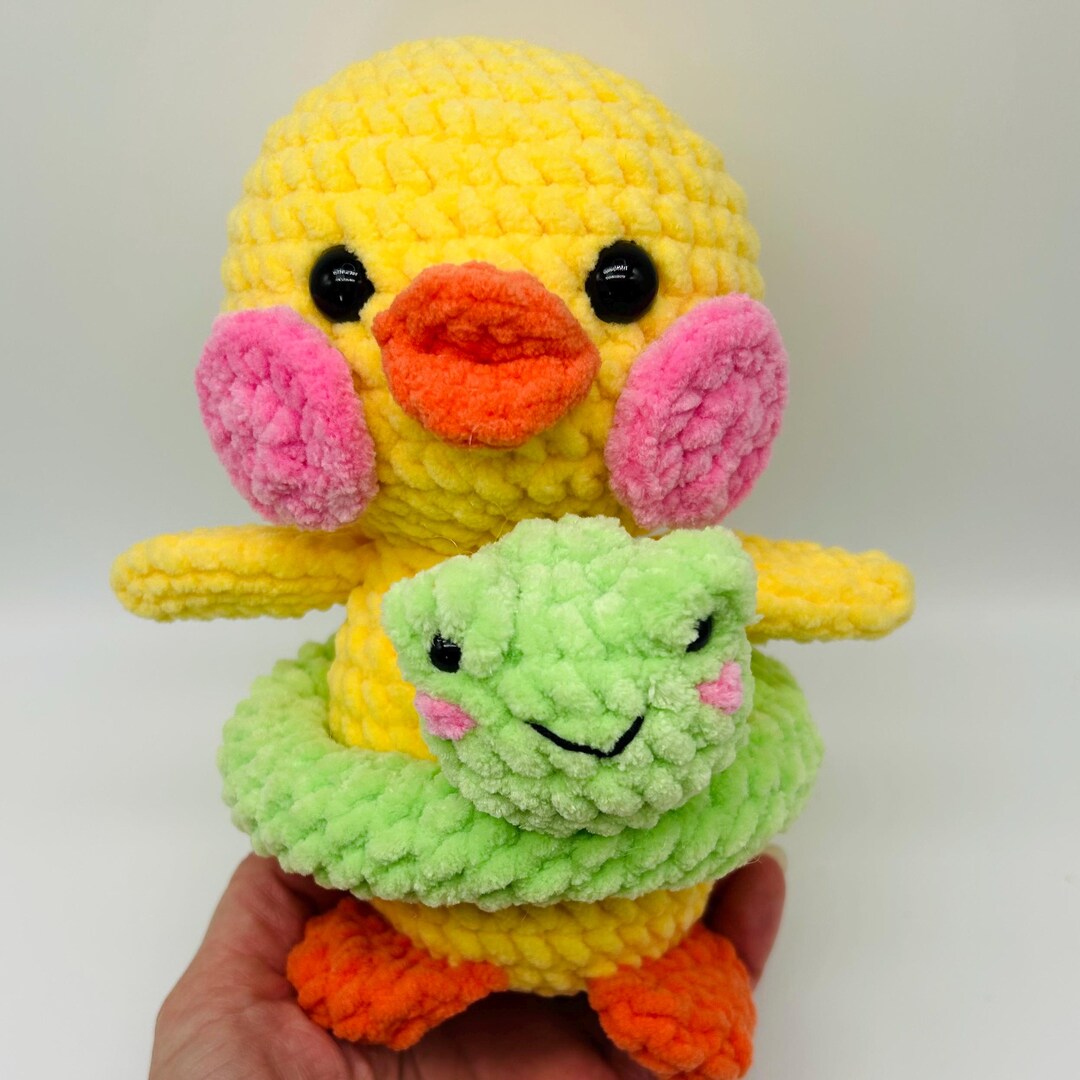 Duck Plush With Frog Pool Floaty Plushie Gifts Stuffed Animal - Etsy