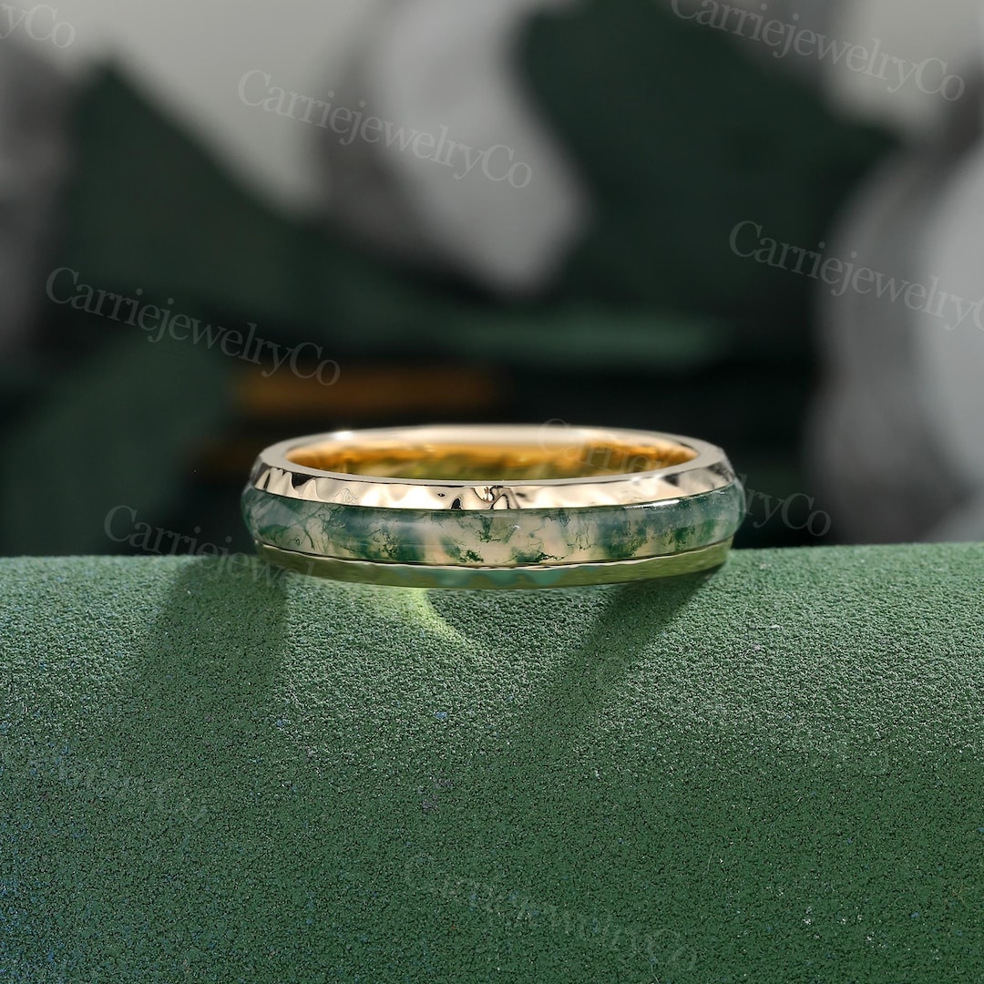 Unique Moss Agate Wedding Band Full Eternity Band Solid Yellow Gold ...