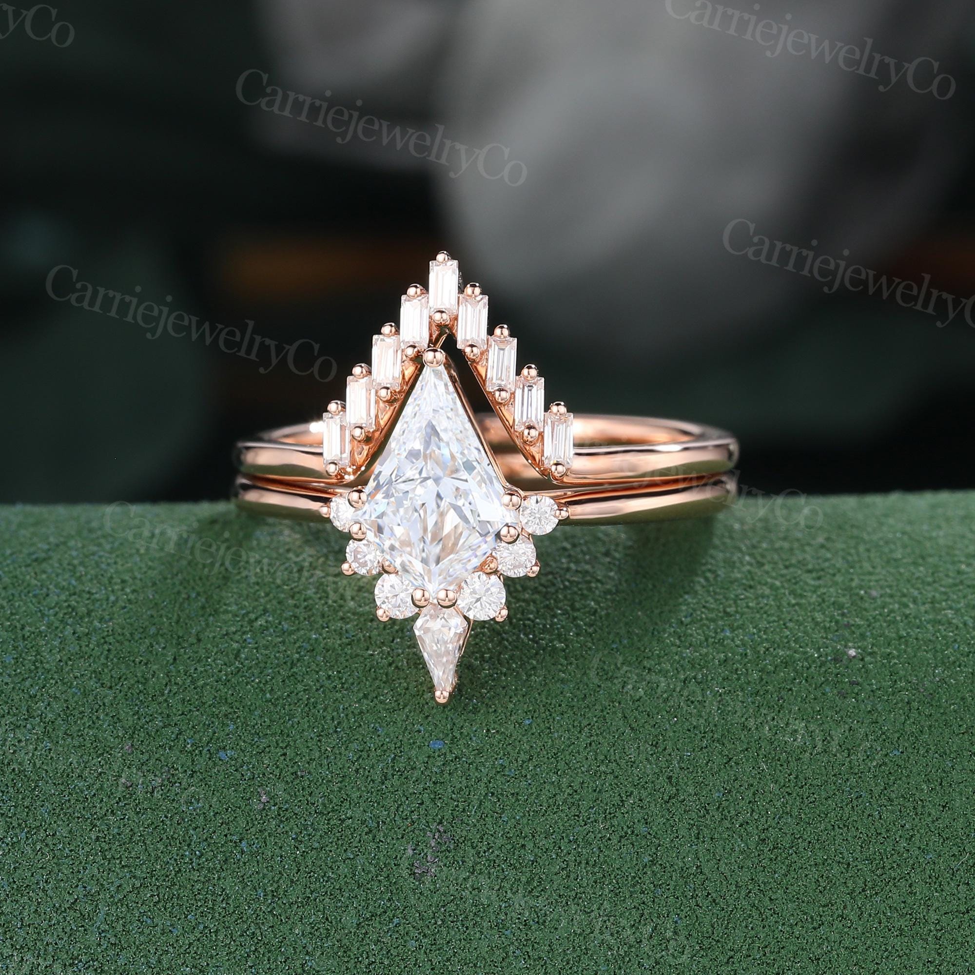 1 CT Kite Cut Lab Diamond Engagement Ring Set Rose Gold Marriage Ring ...