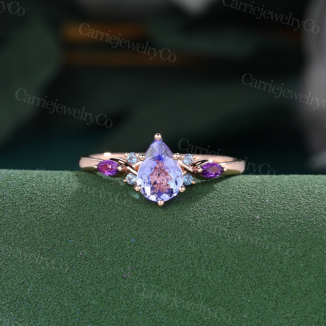 Pear Shaped Tanzanite Engagement Ring Cluster Amethyst Alexandrite ...