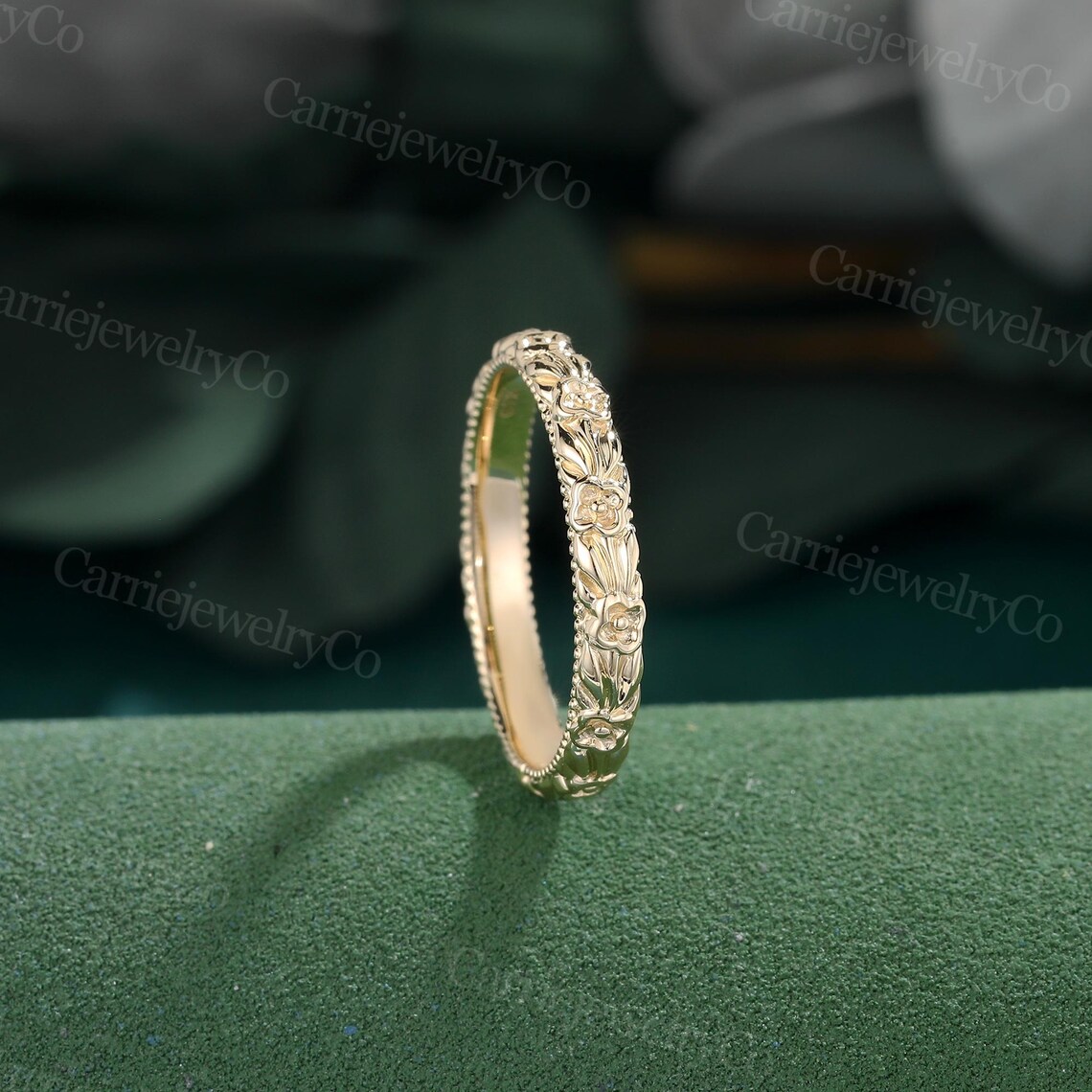 Vintage Yellow Gold Wedding Band Unique Full Eternity Plain Band ...