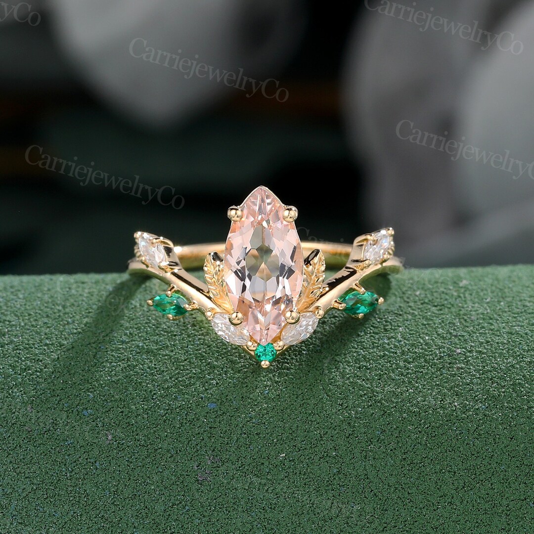 Marquise Cut Morganite Engagement Ring Solid Yellow Gold Ring Marquise ...