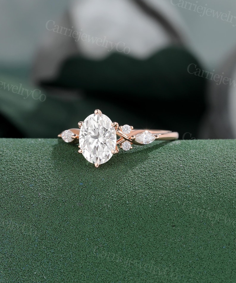 Oval Cut Moissanite Engagement Ring Unique Rose Gold Marquise ...