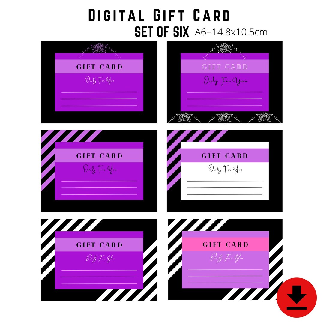 GIFT CARD Set of Six Size A6, Personal Gift Card, Gift Certificate ...