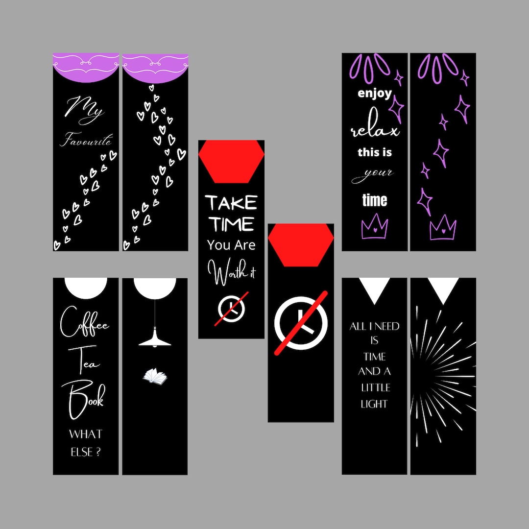 Printable Bookmark Bundle,black in Color With Beautiful Sayings and ...