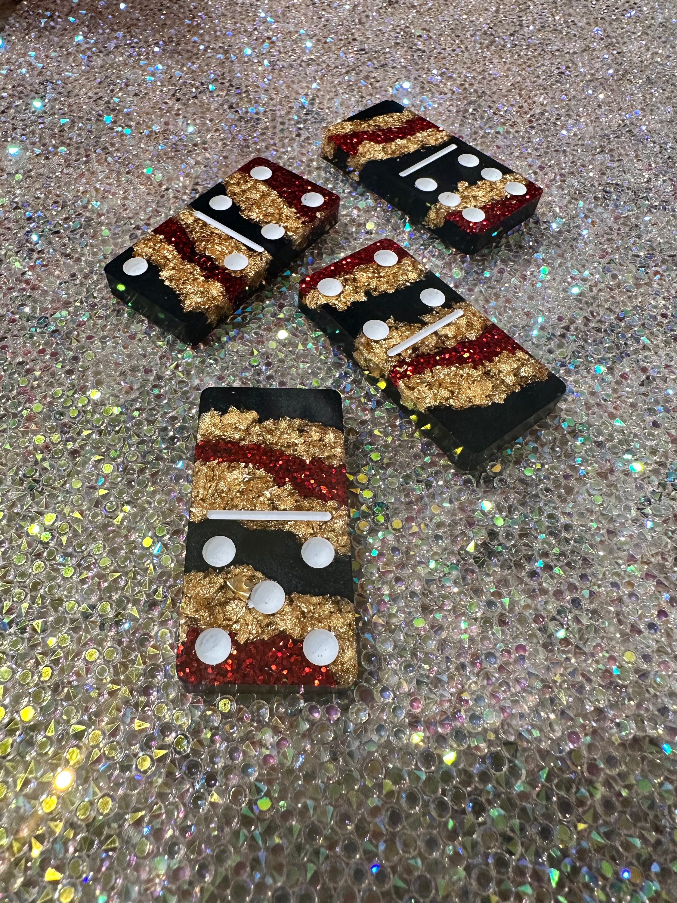 Resin “gemstone” Domino Set/red Black Gold Domino Set - Etsy