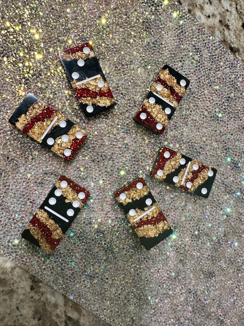 Resin “gemstone” Domino Set/red Black Gold Domino Set - Etsy