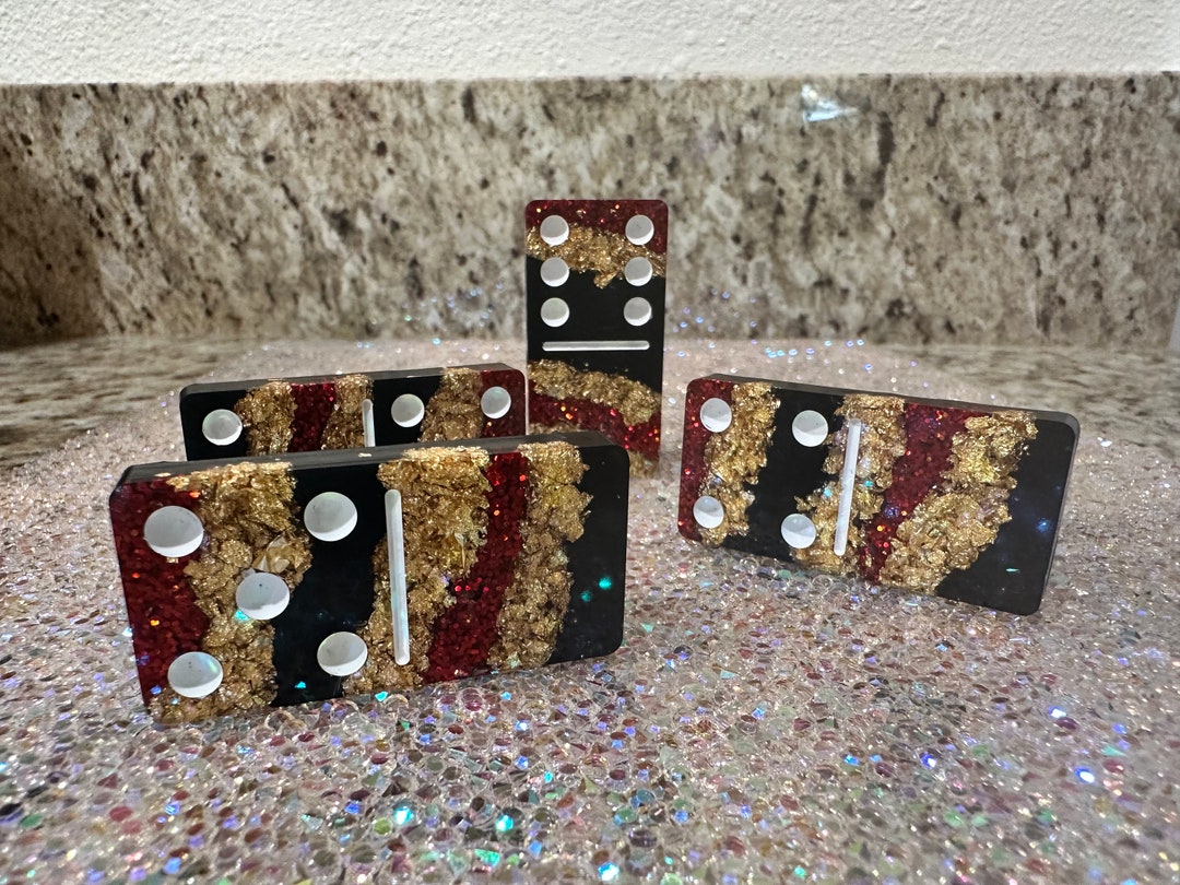 Resin “gemstone” Domino Set/red Black Gold Domino Set - Etsy