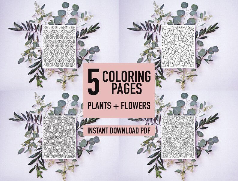 5 Printable Coloring Pages | Nature Inspired, Leaves, Flowers, Foliage ...