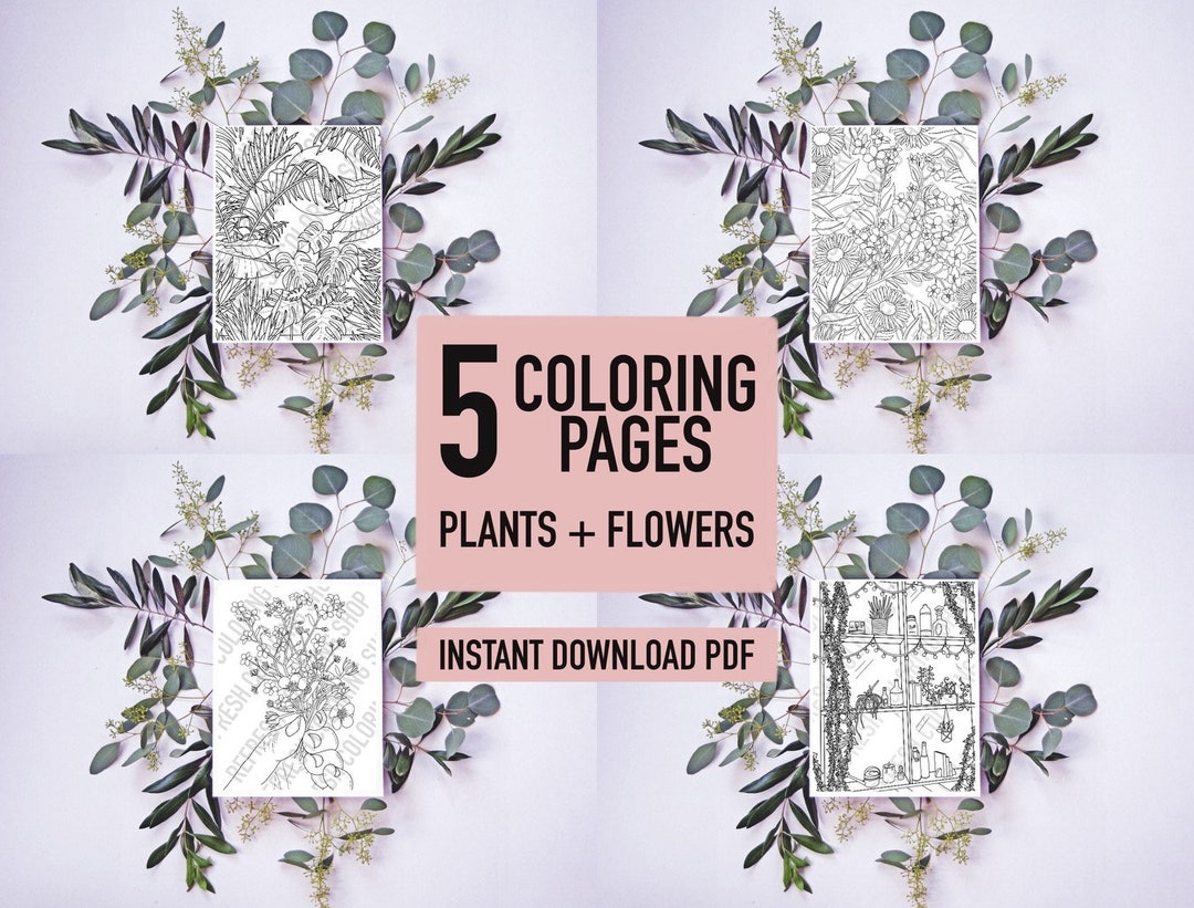 5 Printable Coloring Pages | Succulents, Floral, Nature, Leaves, Wild ...