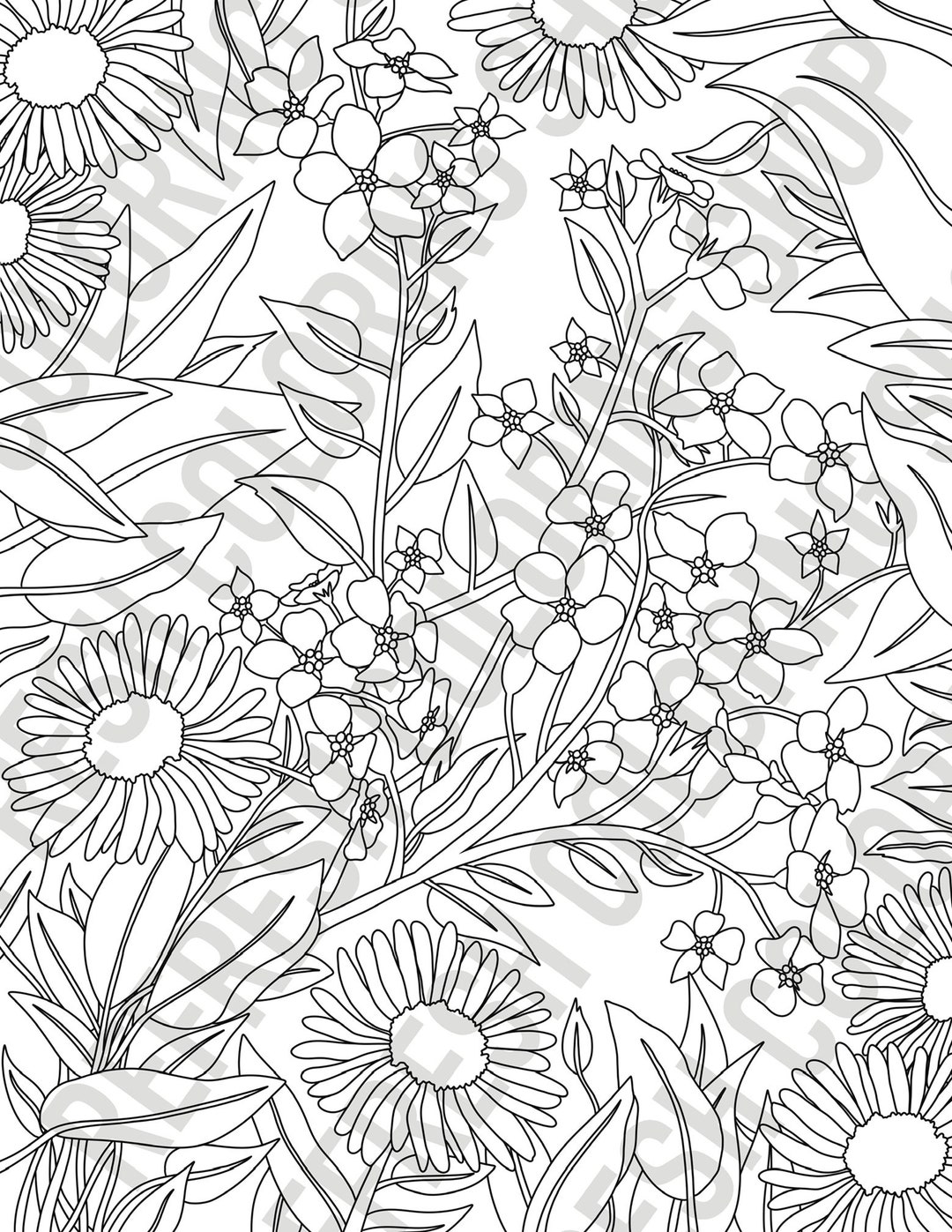 Wild Flower Floral Coloring Page | PDF Instant Download - Etsy