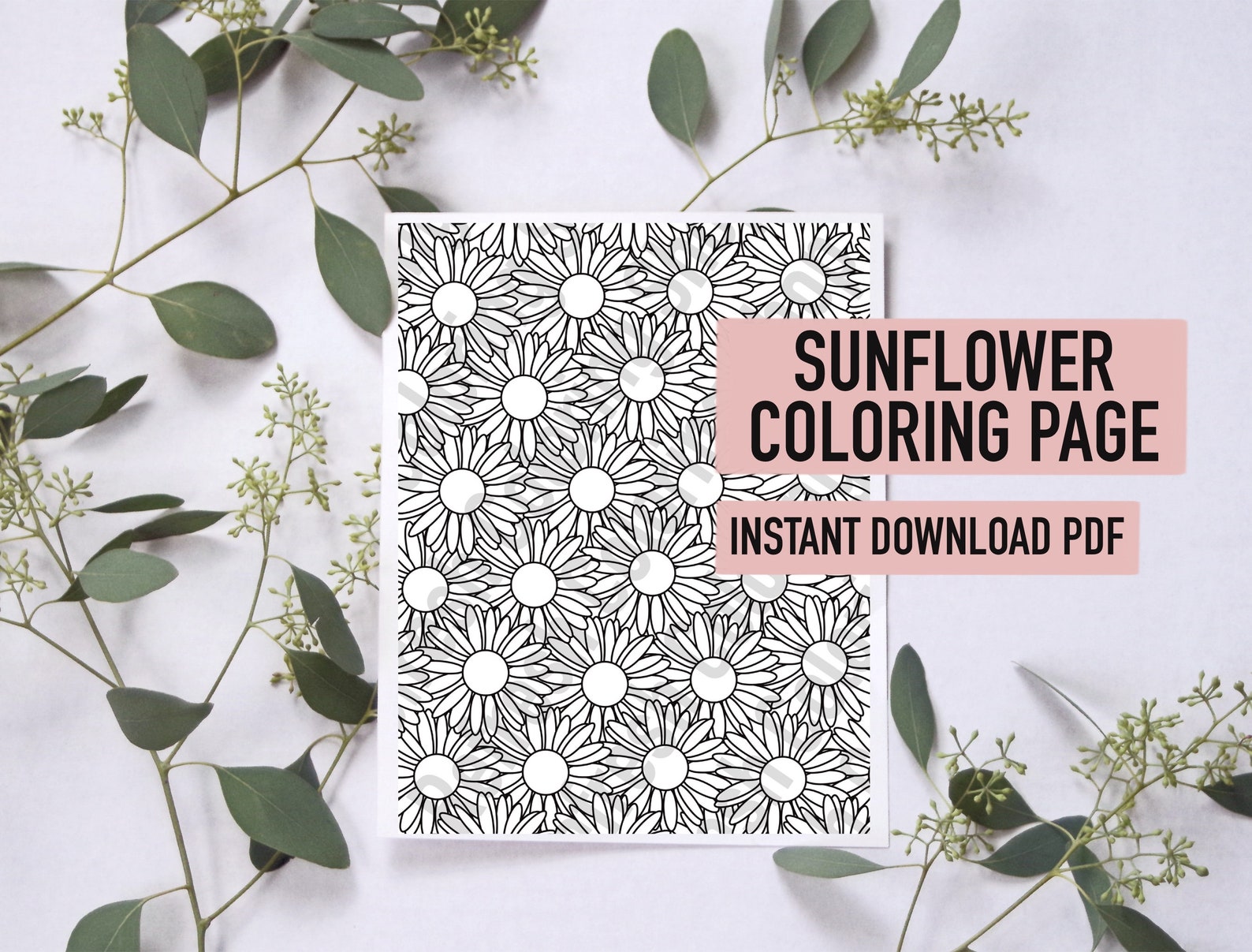 Printable Sunflower Floral Coloring Page | PDF Instant Download - Etsy