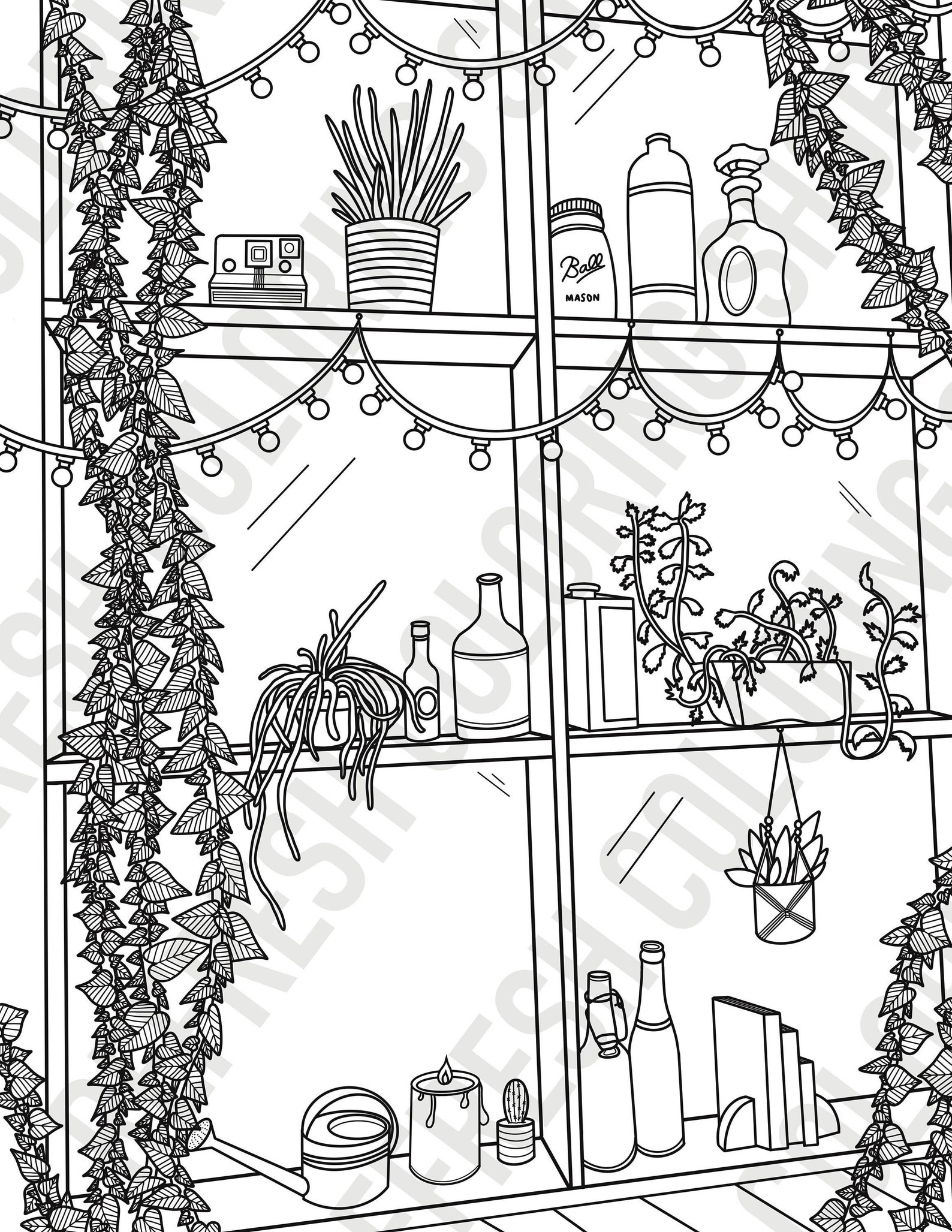 Window Shelf With Plants Coloring Page | PDF Instant Download - Etsy