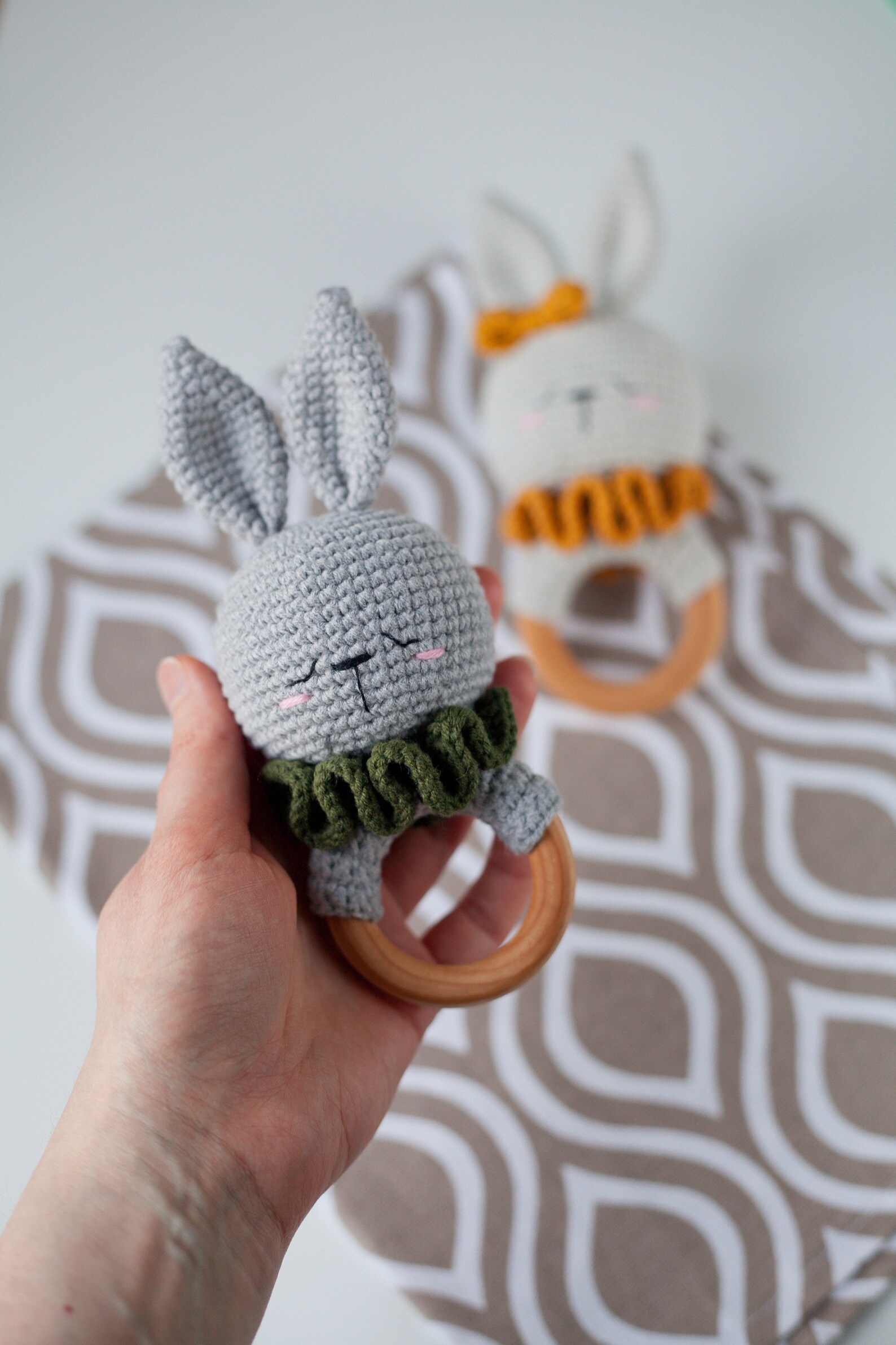 Bunny Baby Rattle Crochet Pattern, Amigurumi Rabbit Easter Soft Toy ...