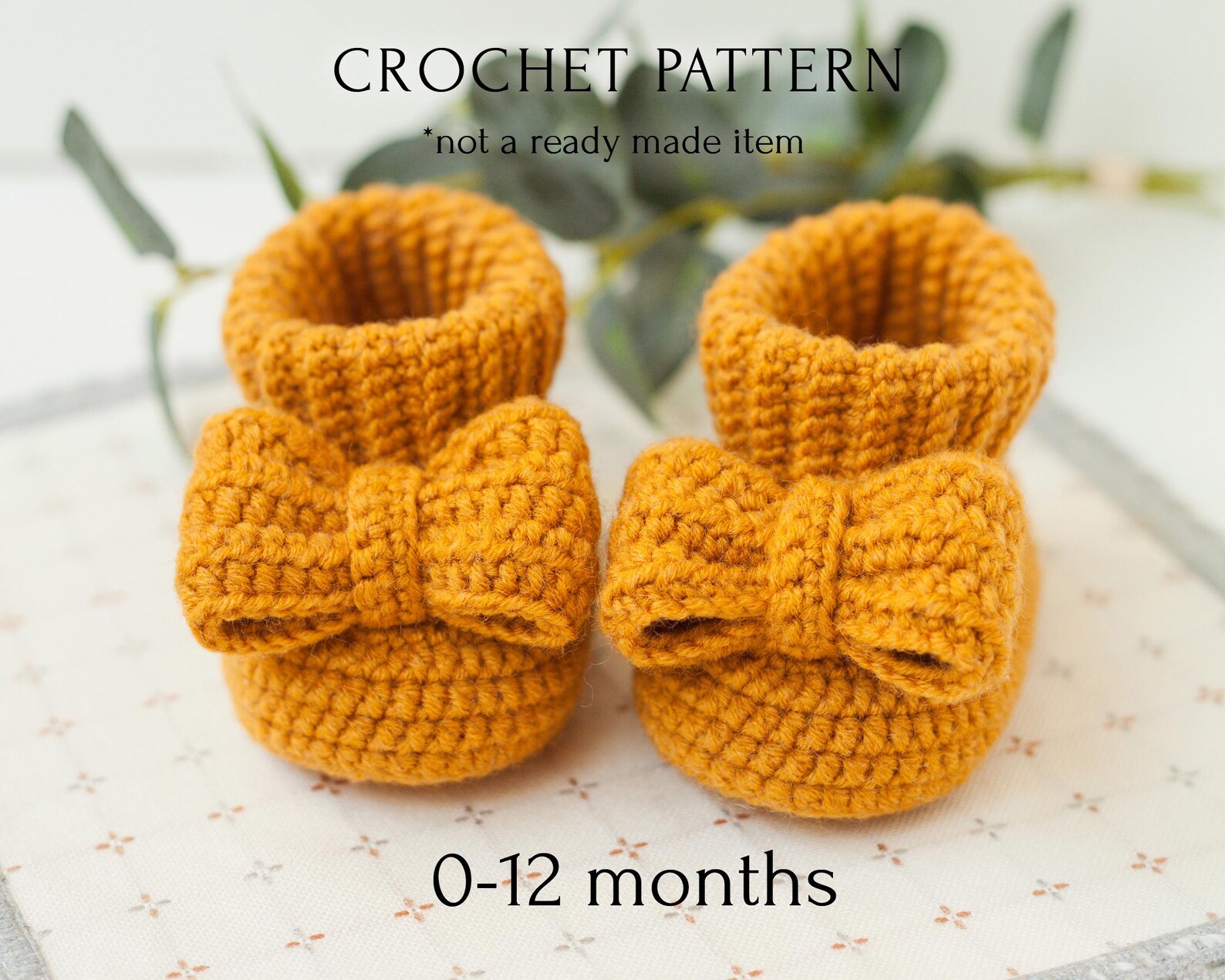 Bow Baby Booties Crochet Pattern 0-12 Months, Newborn Girl Shoes ...