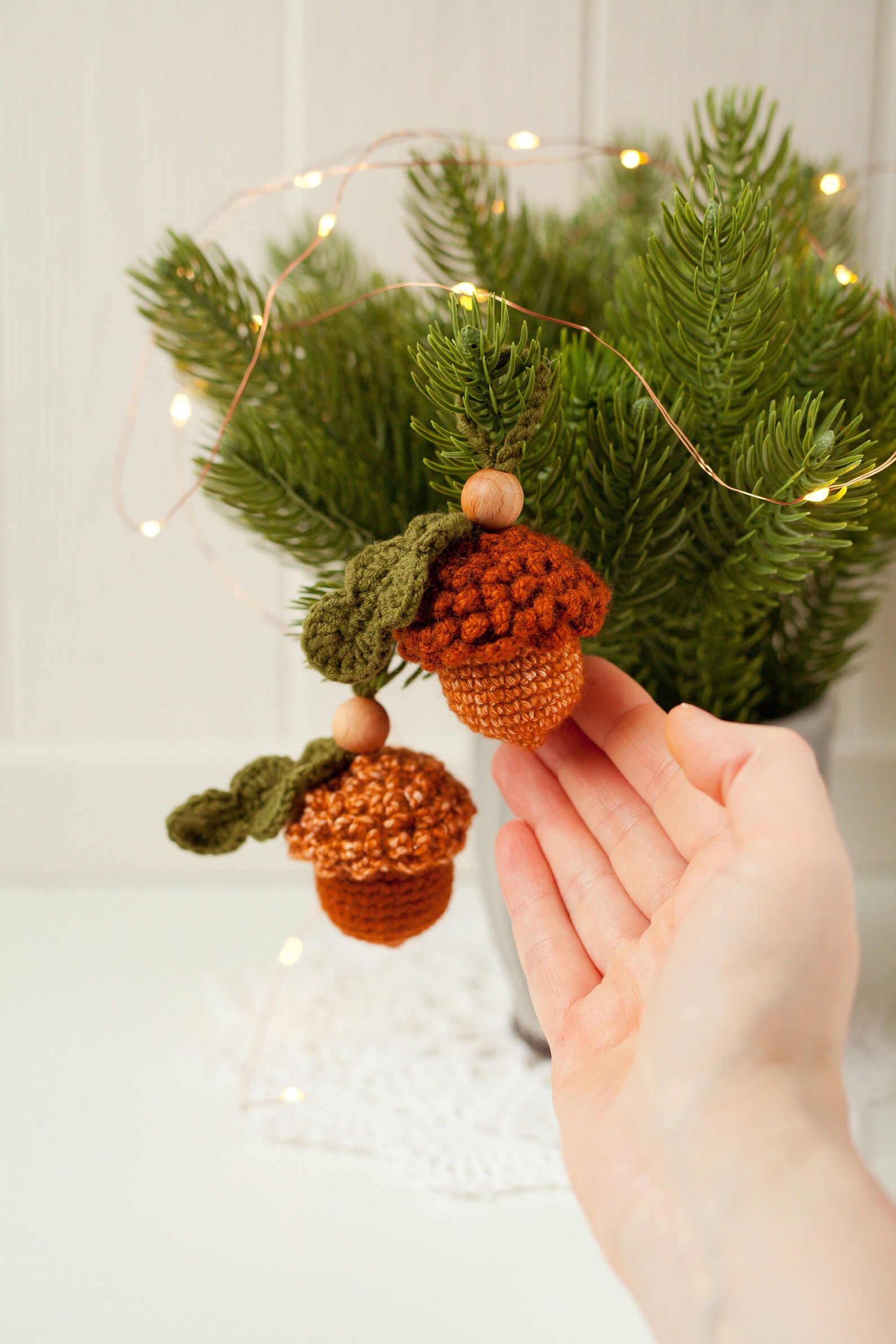 Crochet Pattern Acorn Christmas Tree Decoration, Winter Cozy Hugge ...
