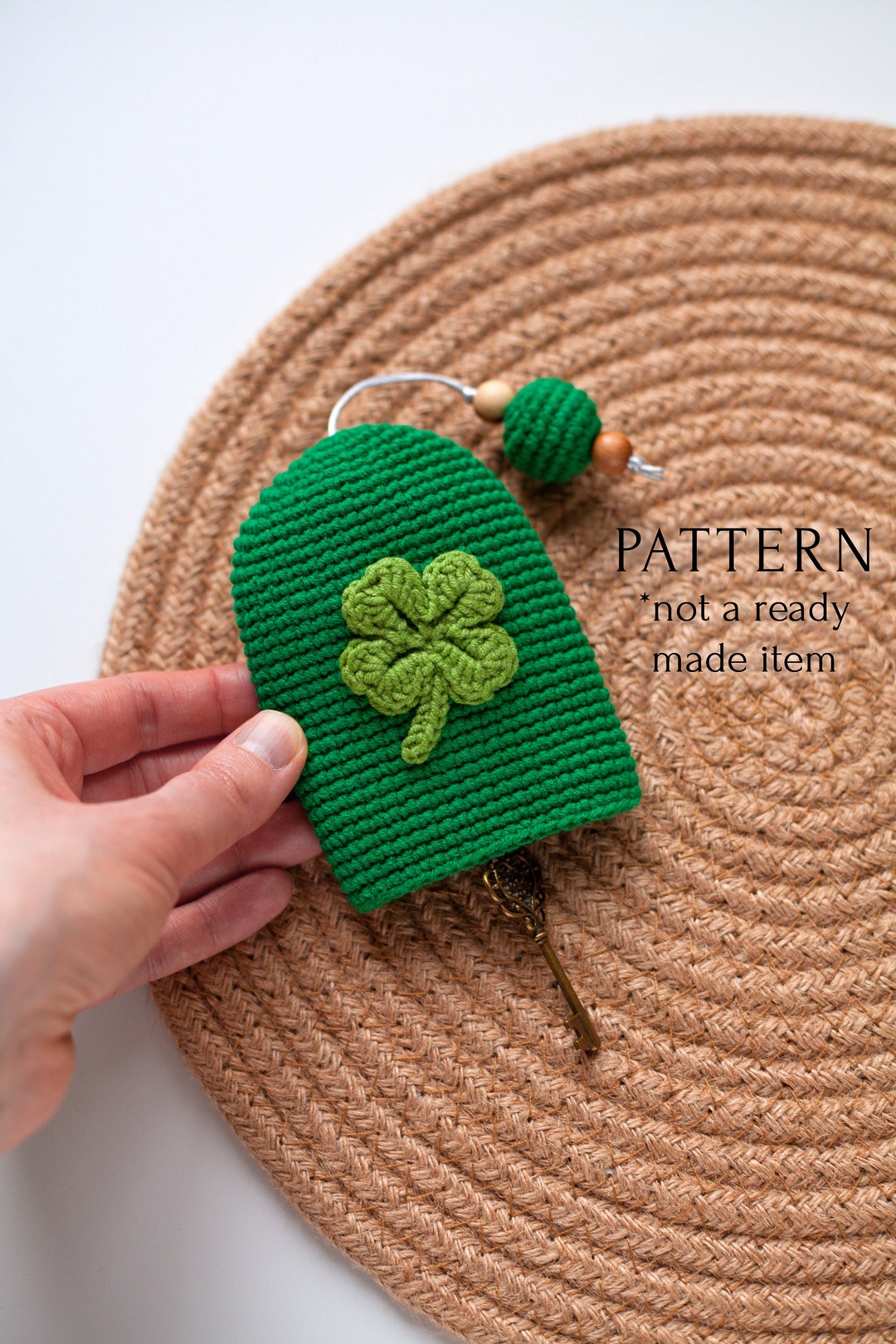 Shamrock Key Cover Crochet Pattern, St. Patricks Day Gift Tutorial DIY ...