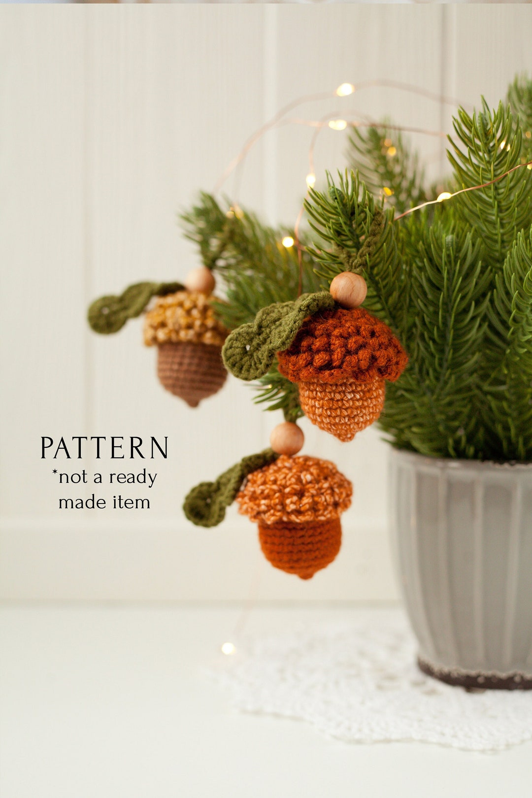 Crochet Pattern Acorn Christmas Tree Decoration, Winter Cozy Hugge ...