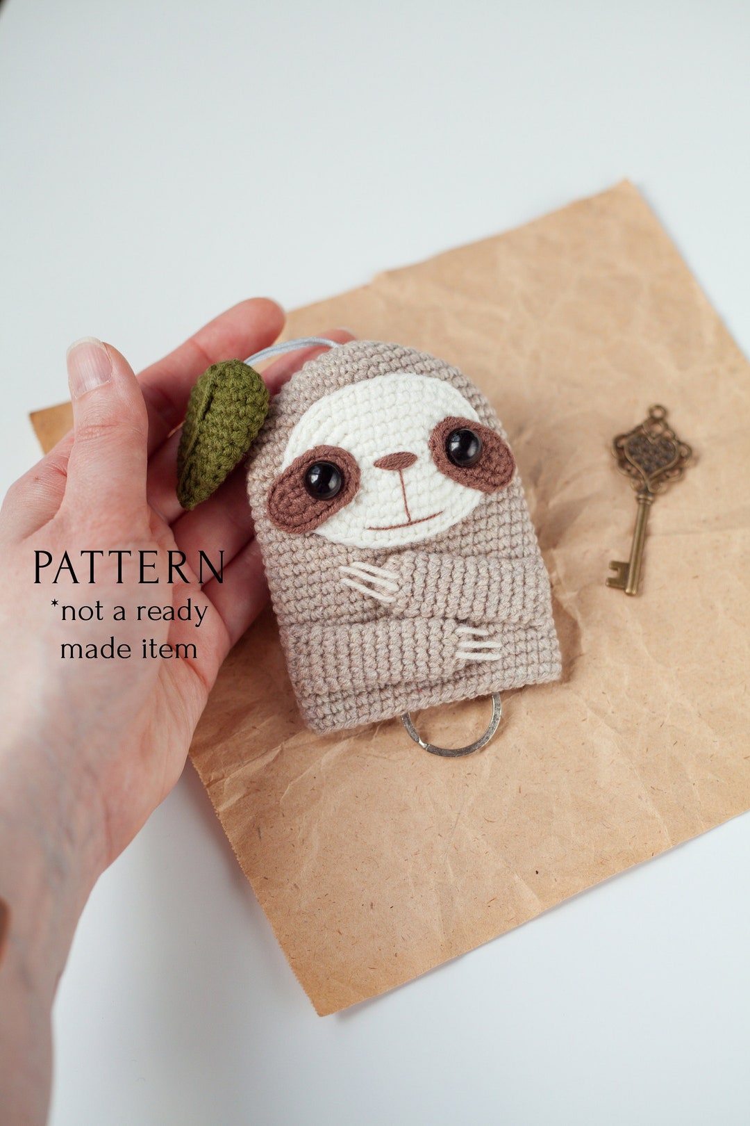 Sloth Key Cover Crochet Pattern PDF, Cozy Amigurumi Animal Key Holder ...