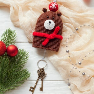Christmas Bear Key Cover Crochet Pattern PDF, Cozy Key Holder Winter ...