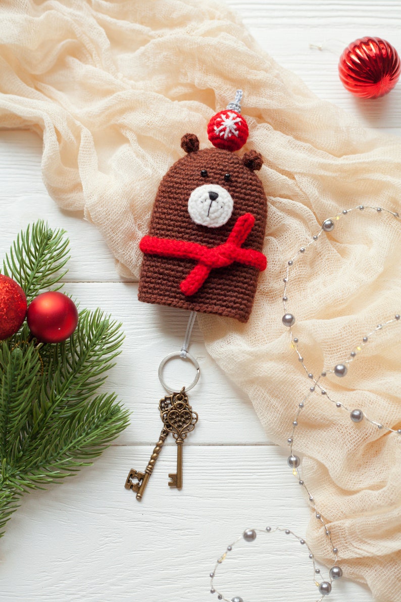 Christmas Bear Key Cover Crochet Pattern PDF, Cozy Key Holder Winter ...