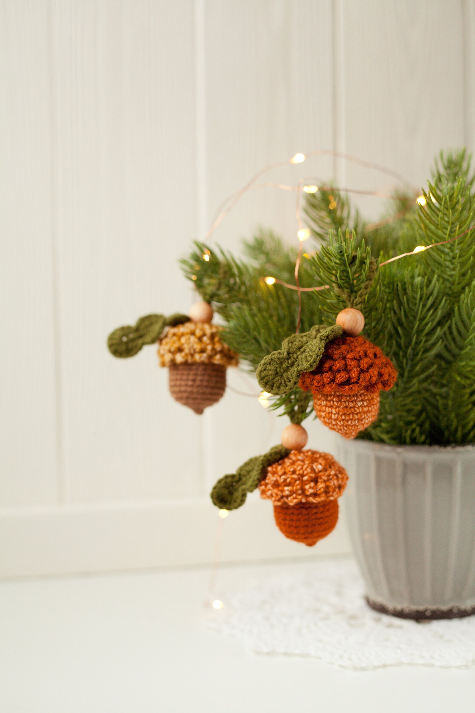 Crochet Pattern Acorn Christmas Tree Decoration, Winter Cozy Hugge ...