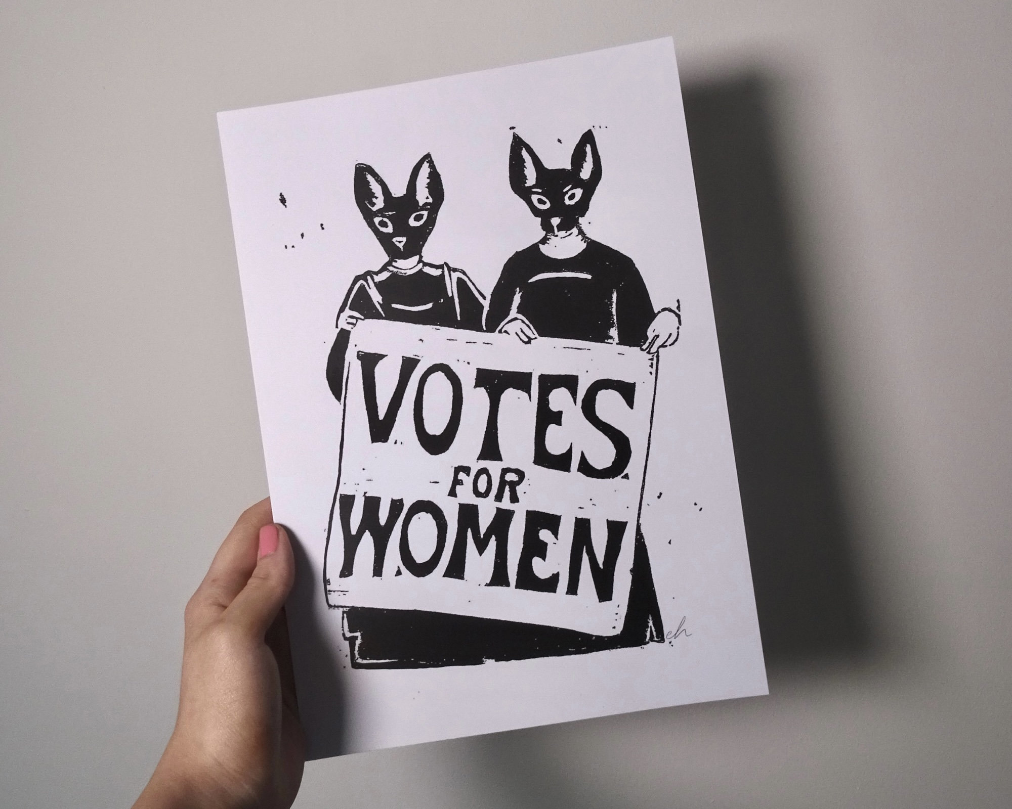 Lino Print, Suffragette - Feminist Art, Cat Art, Home Decor, Simple ...