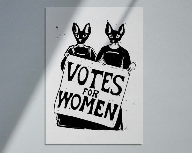 Lino Print, Suffragette - Feminist Art, Cat Art, Home Decor, Simple ...