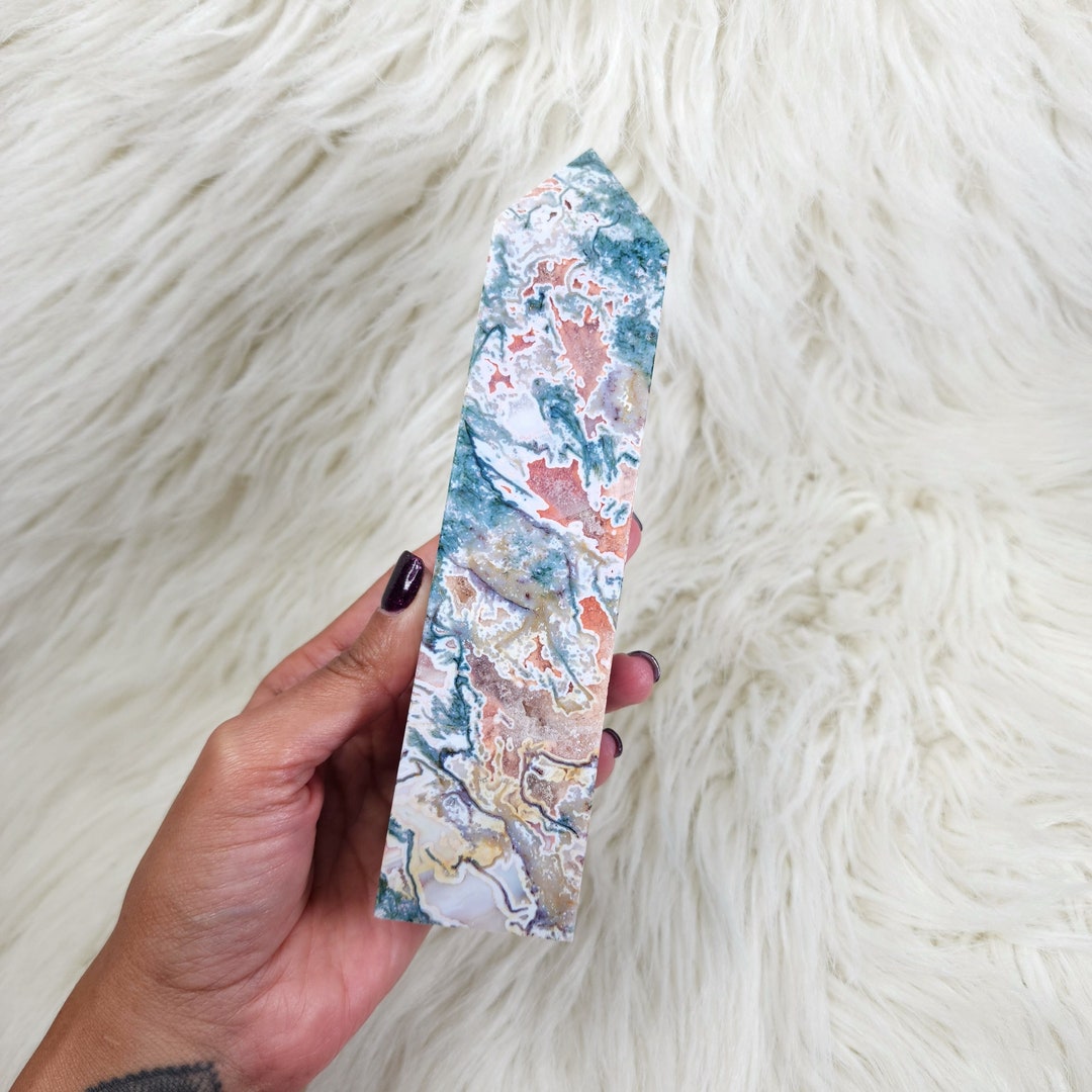 Rare Pink Moss Agate - Colorful Moss Agate Tower - Metaphysical Crystal ...