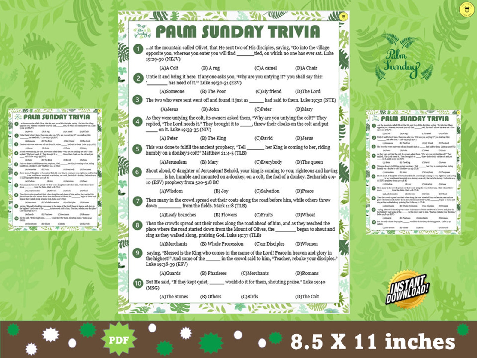 Palm Sunday Trivia Palm Sunday Activity Game sunday School Game Bible ...