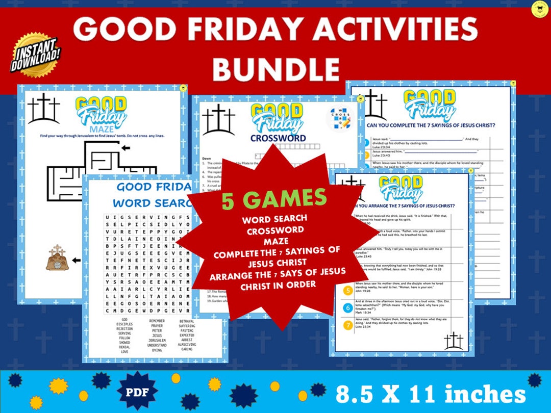 Good Friday Activity Bundle: Crossword, Maze, Word Search (instant ...