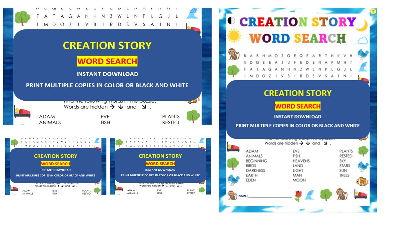 Creation Story Word Search | Creation Story Word Search Printable |fun ...