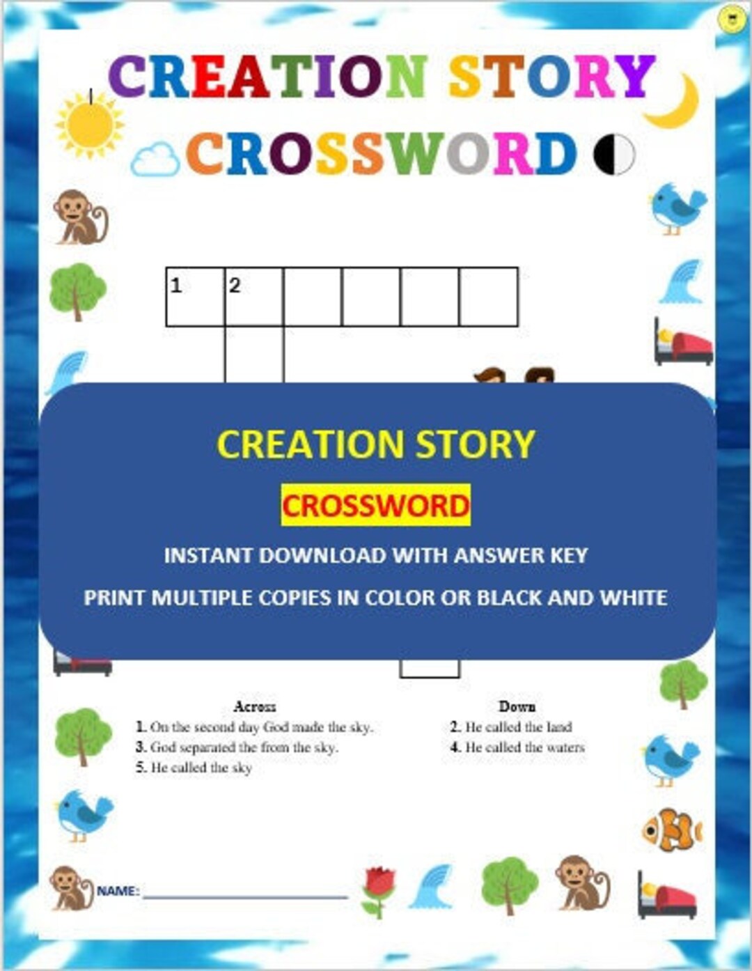 Creation Story Crossword: Fun Printable Activity (PDF Download) - Etsy