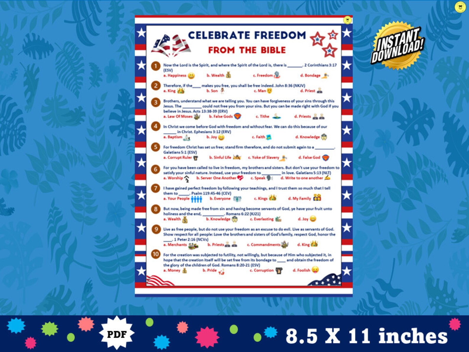 Freedom Bible Trivia Game Printable |celebrate Freedom From the Bible ...