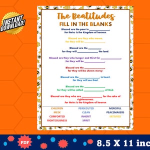 Beatitudes Fill-in-the-blanks Game: Bible Printable (instant Download ...