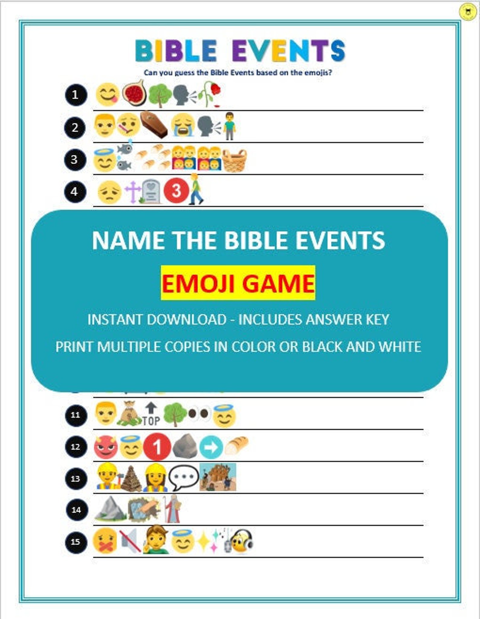Bible Events Emoji Game Printable Bible Events Emoji Quiz - Etsy Canada