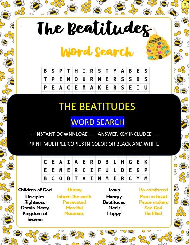 Beatitudes Word Search bible Beatitudes Game Printable | Etsy