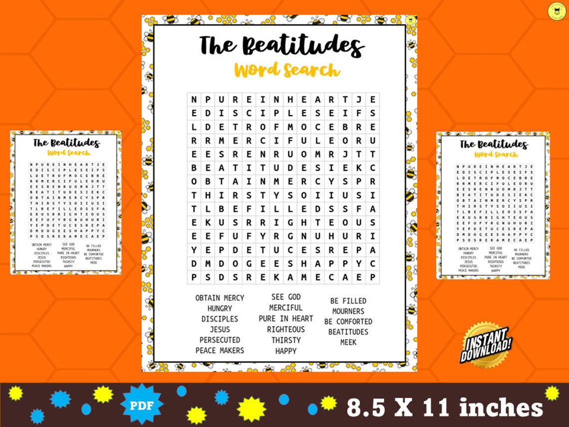 Beatitudes Word Search: Bible Game Printable (PDF) - Etsy
