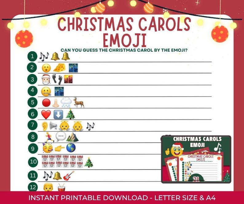 Christmas Carols Emoji Game: Printable Quiz (instant Download) - Etsy