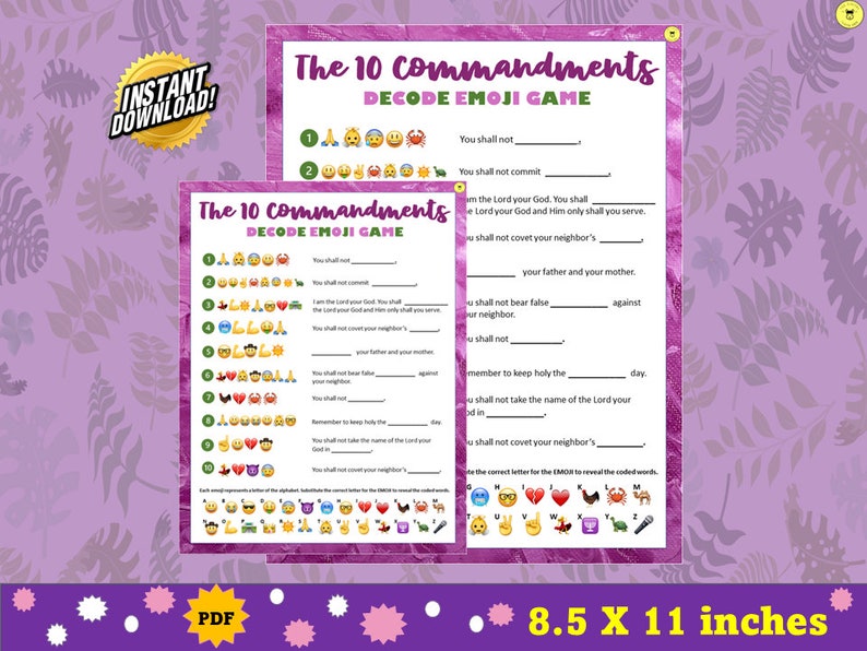 10 Commandments Emoji Decode Game: Fun Printable Activity (instant Download) - Etsy