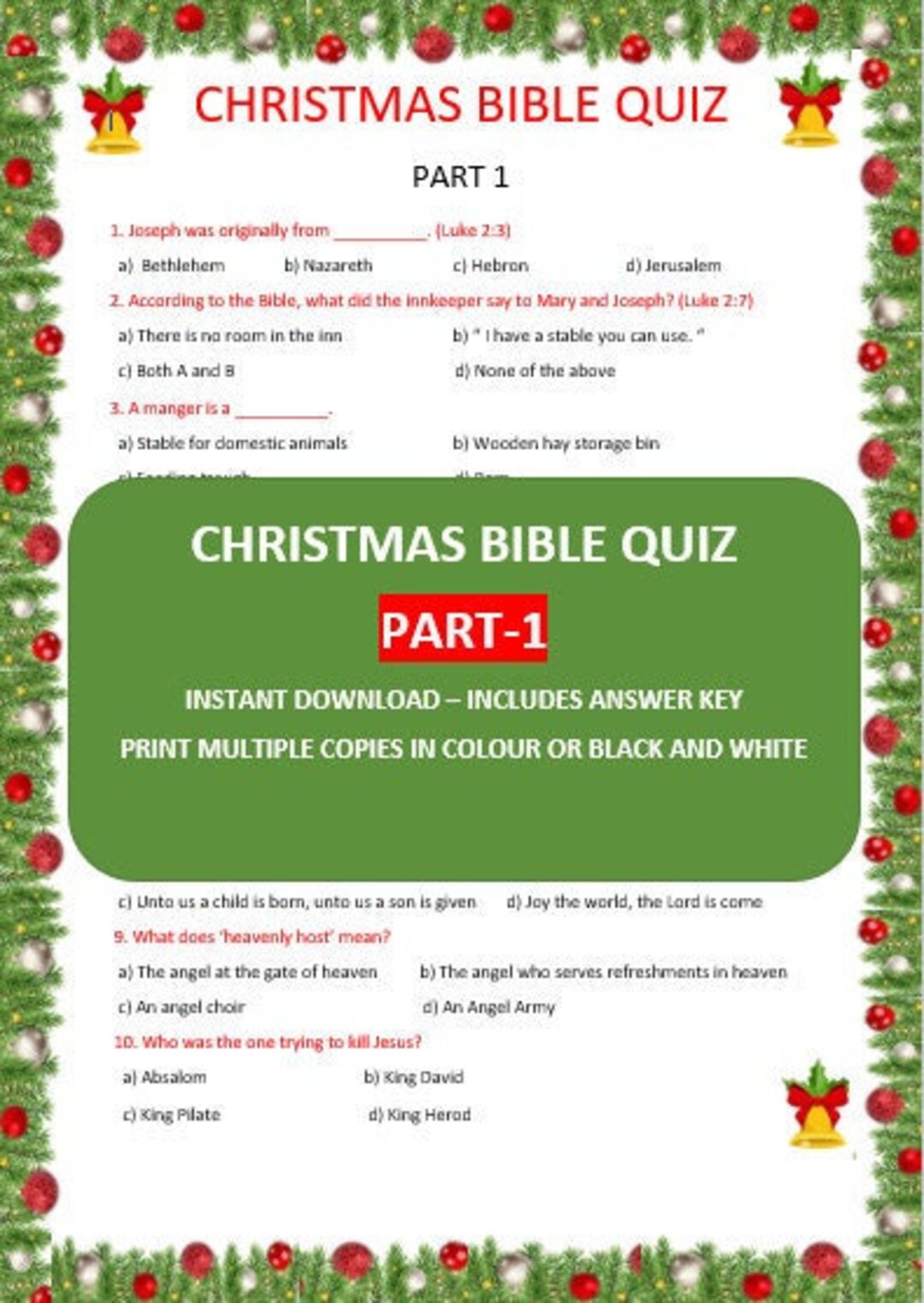 Christmas Bible Quiz Part- 1 | Christmas Bible Trivia| Church Small ...