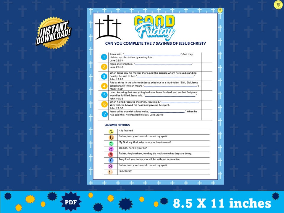 Good Friday Activity: Complete the 7 Sayings of Jesus (PDF) - Etsy