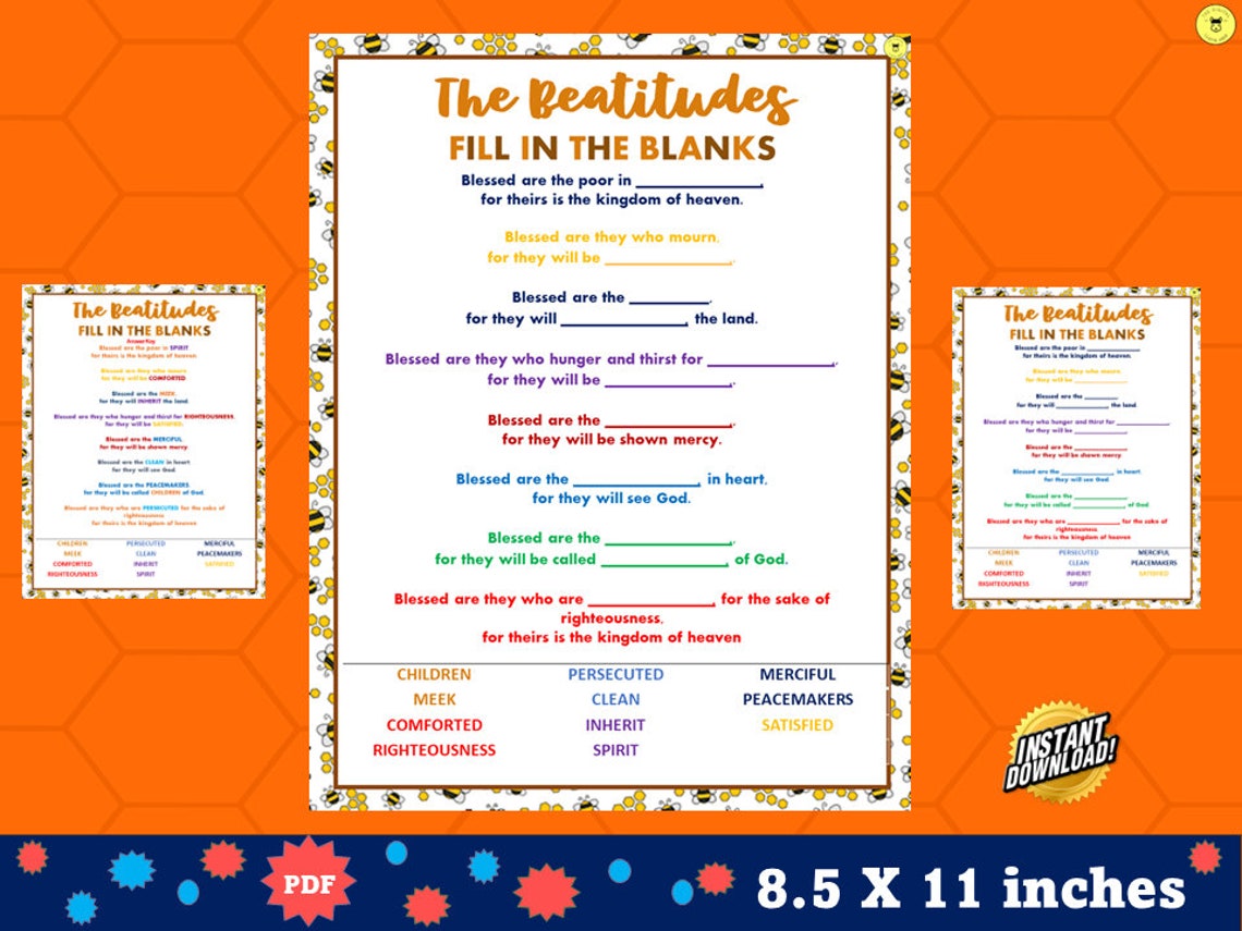 Beatitudes Fill-in-the-blanks Game: Bible Printable (instant Download ...